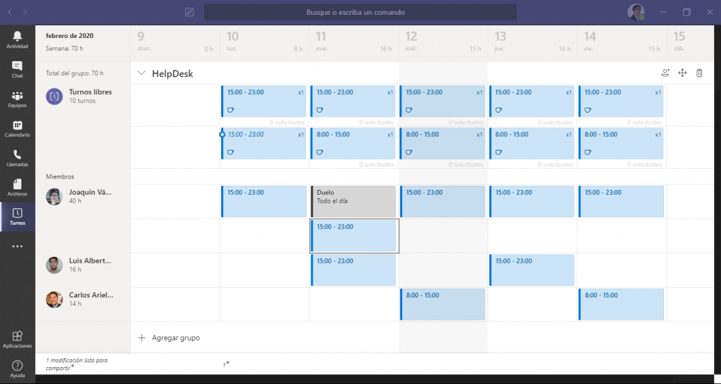 Turnos de trabajo y horarios en Microsoft Teams - Implementación de ERP, CRM y soluciones Microsoft